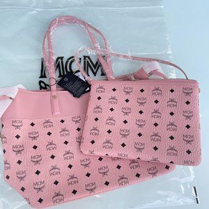 MCM | Bags | Mcm Aren Soft Pink Visetos Medium Tote With Removable ...